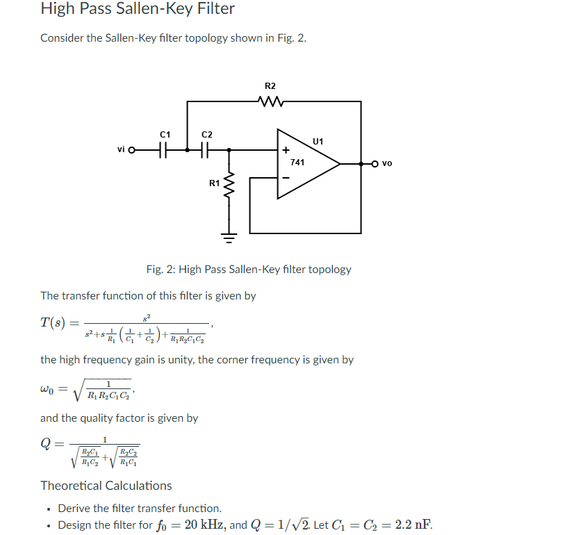 Solved High Pass Sallen-Key Filter Consider the Sallen-Key | Chegg.com