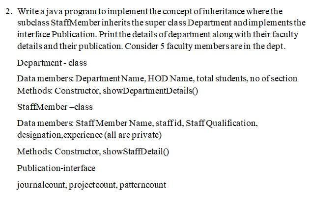 Solved 2. Write a java program to implement the concept of | Chegg.com