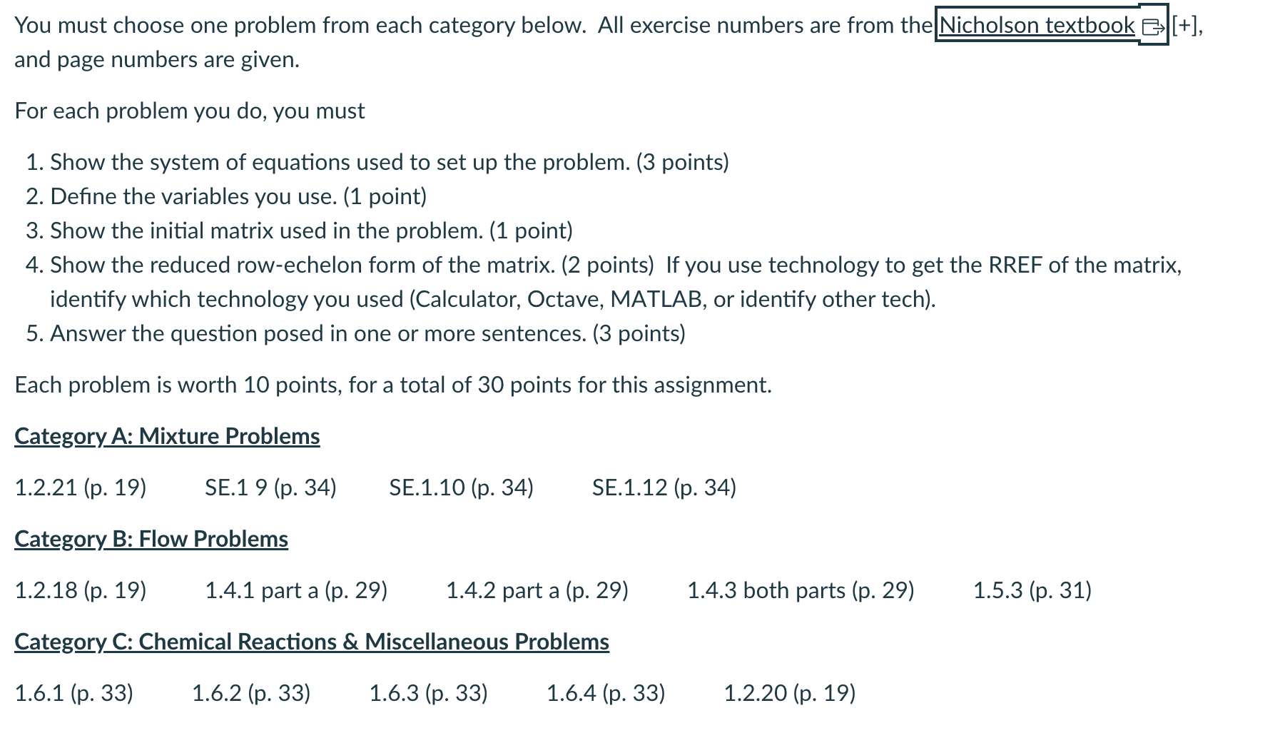 Solved You must choose one problem from each category below. | Chegg.com