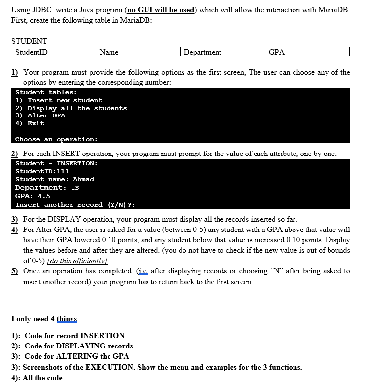 Solved I only need 4 ﻿things 1): Code for record INSERTION | Chegg.com