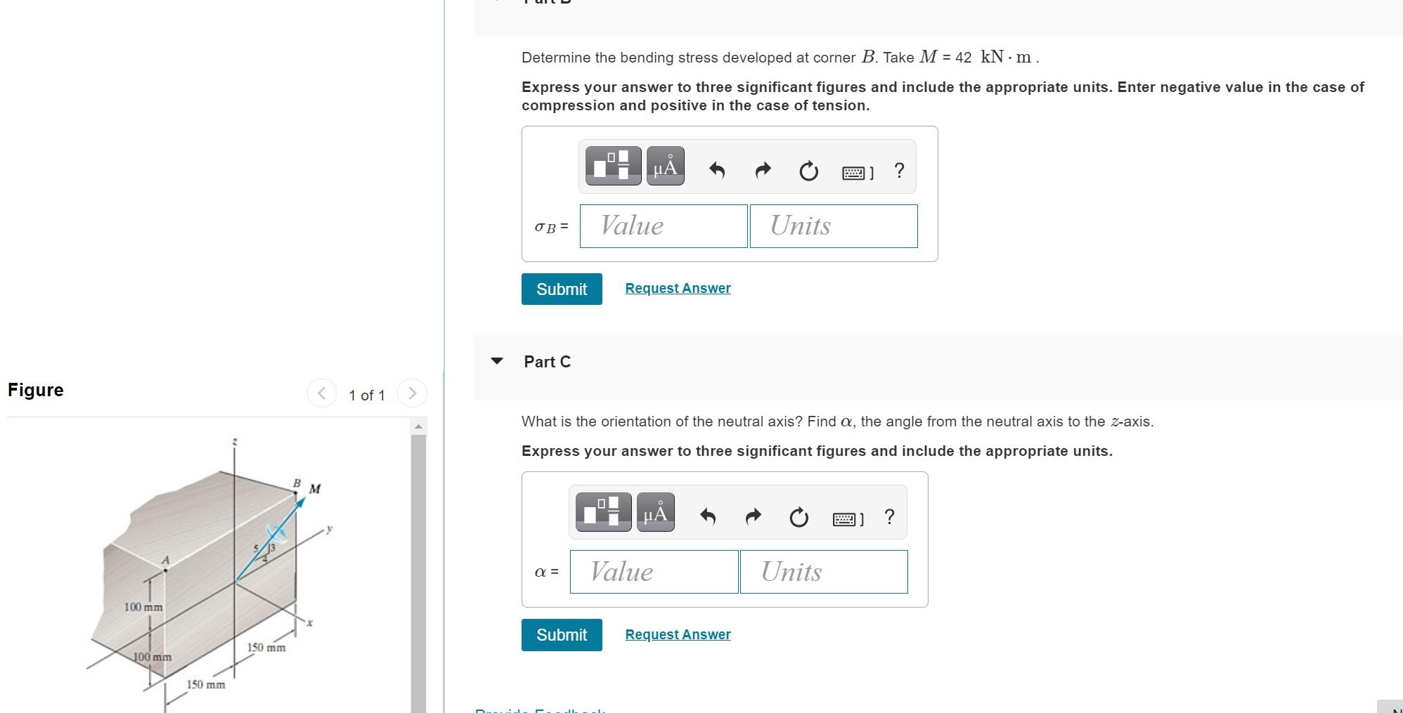 Solved Determine the bending stress developed at corner B. | Chegg.com