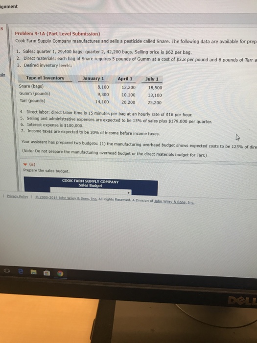 Solved ignment Problem 9-1A (Part Level Submission) Cook | Chegg.com