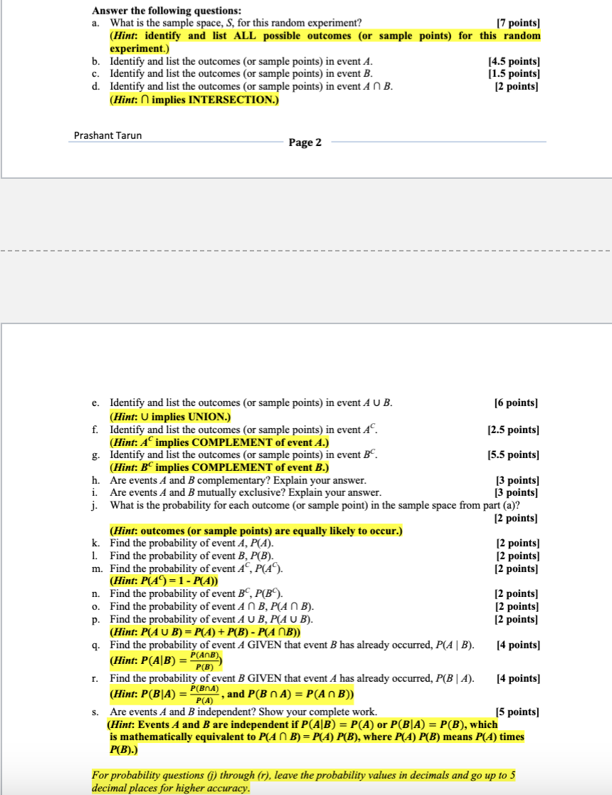 Solved e. ﻿Identify and list the outcomes (or ﻿sample | Chegg.com
