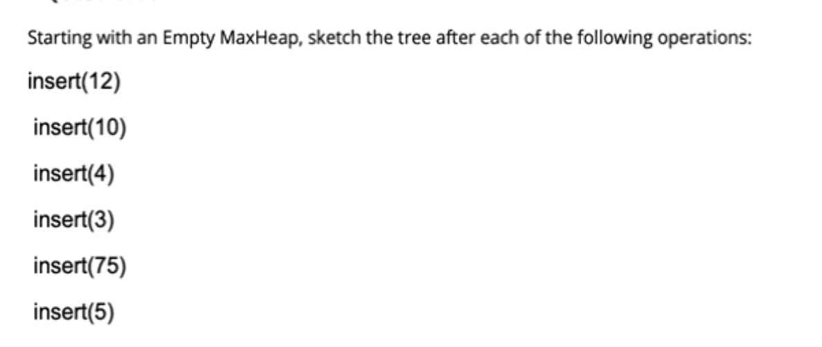 Solved Starting With An Empty Maxheap Sketch The Tree After 