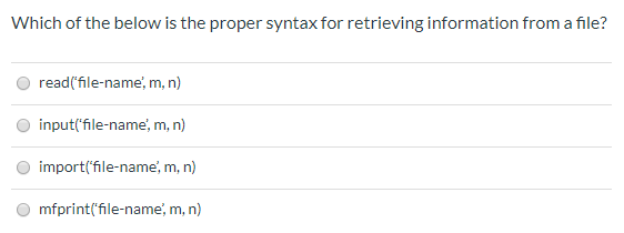 Solved Which of the below is the proper syntax for | Chegg.com