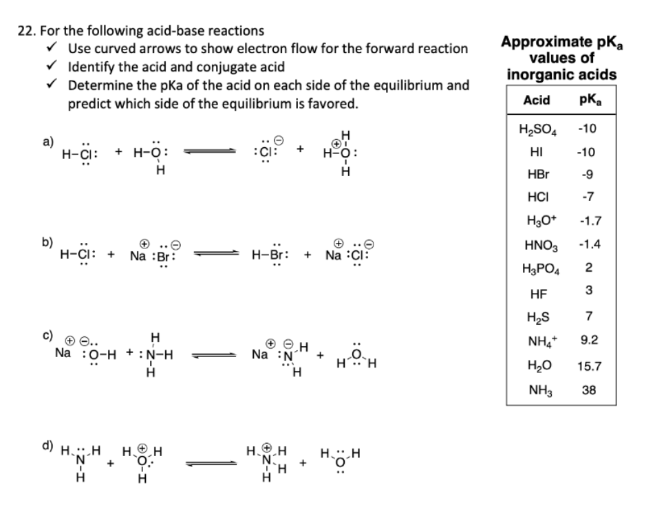 Solved 22. For the following acid-base reactions Use | Chegg.com