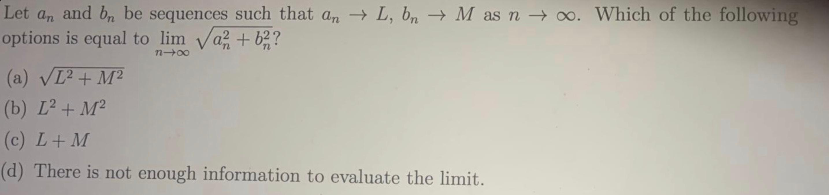 Solved Let an and bn be sequences such that an → L, bn → M | Chegg.com