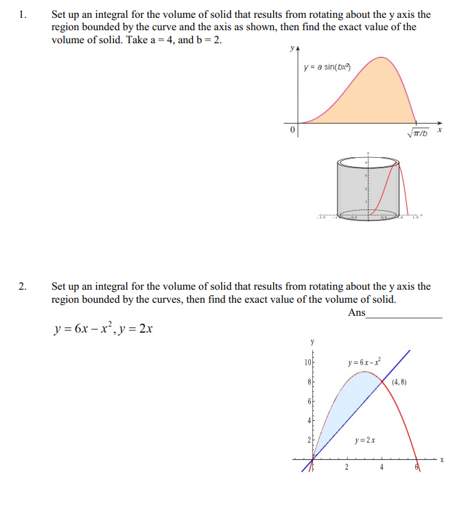 Solved Set up an integral for the volume of solid that | Chegg.com