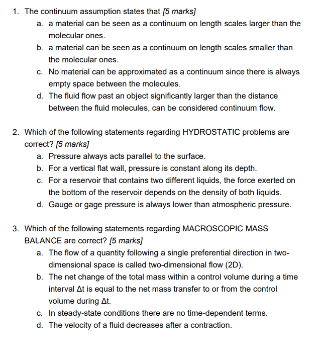 Solved 1. The continuum assumption states that [5 marks] a. | Chegg.com