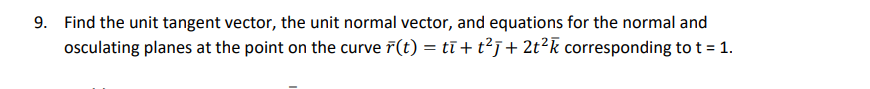 Solved 9. Find the unit tangent vector, the unit normal | Chegg.com