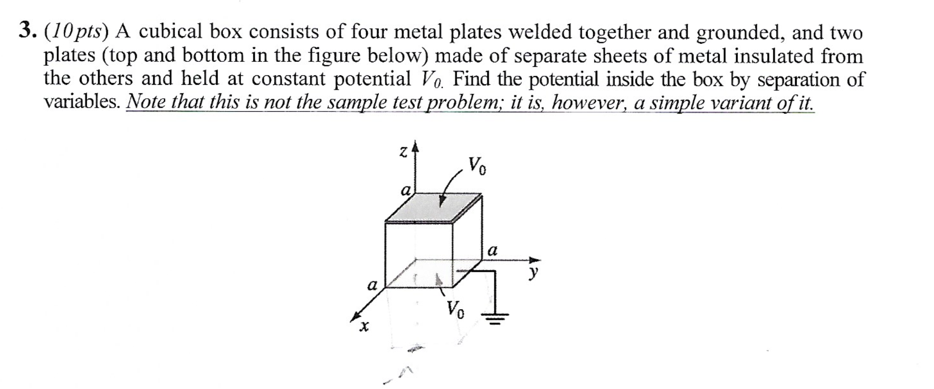 Solved 3. (10pts) A cubical box consists of four metal | Chegg.com