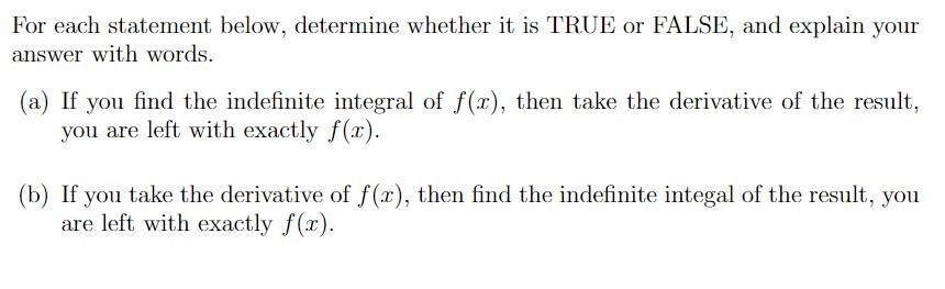 Solved For each statement below, determine whether it is | Chegg.com