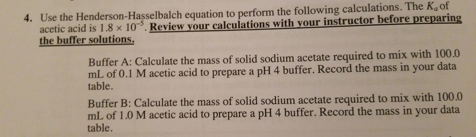 Solved Use the Henderson-Hasselbalch equation to perform the | Chegg.com