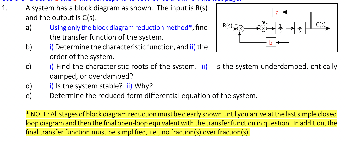 Solved 1. a 11 b system has a block diagram as shown. The | Chegg.com