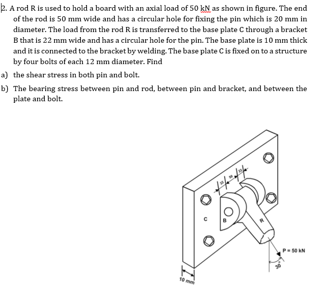 Solved 2. A rod R is used to hold a board with an axial load | Chegg.com