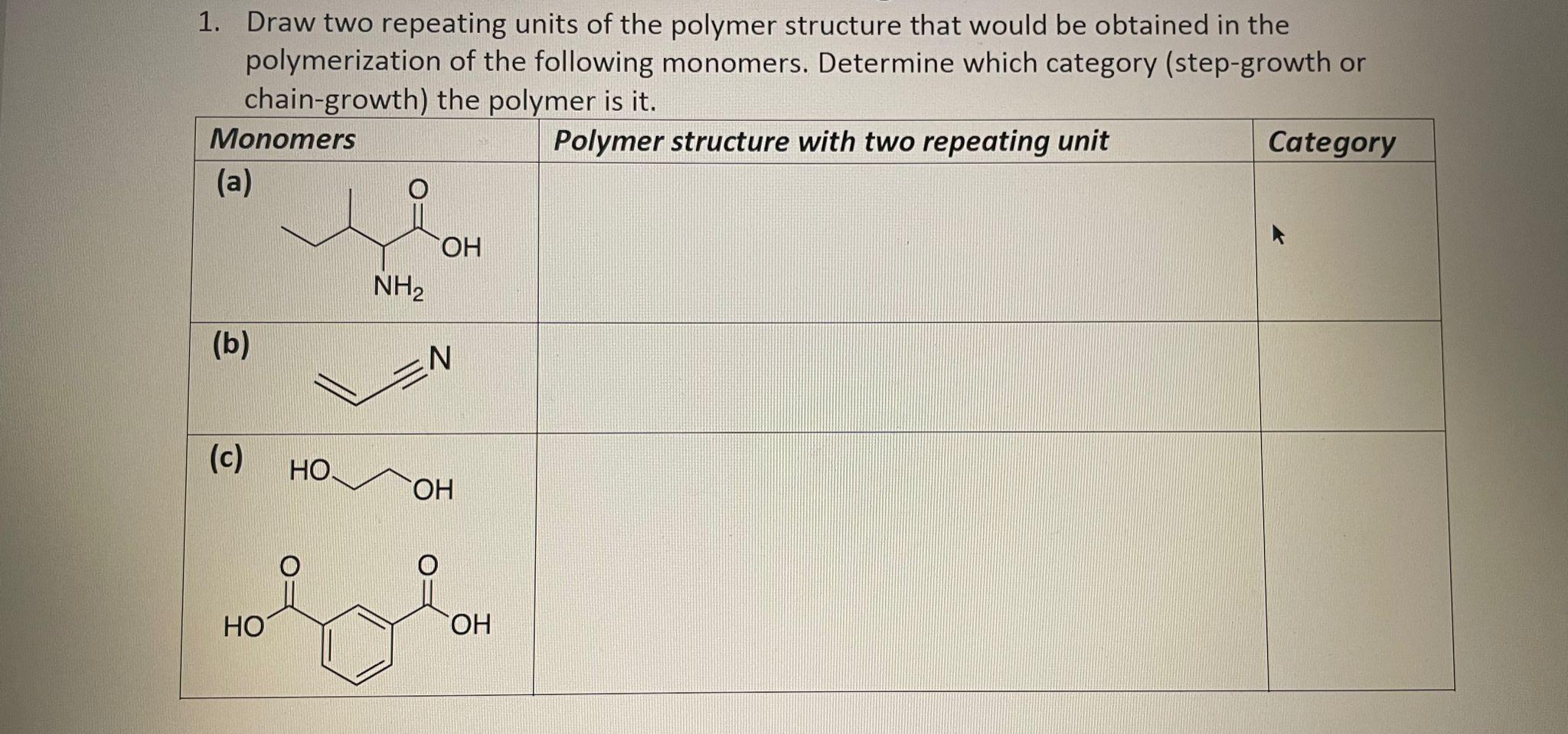Solved 1. Draw two repeating units of the polymer structure | Chegg.com
