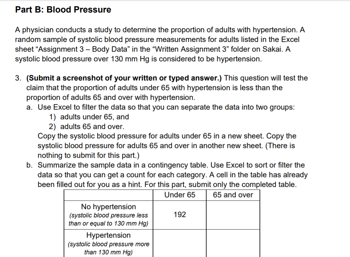 Part B: Blood Pressure A physician conducts a study | Chegg.com