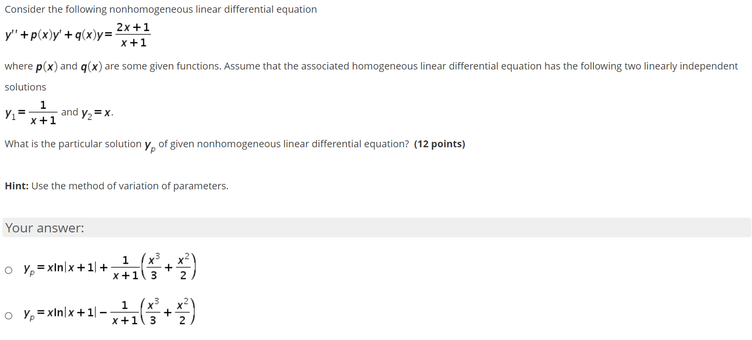 Solved Consider the following nonhomogeneous linear | Chegg.com