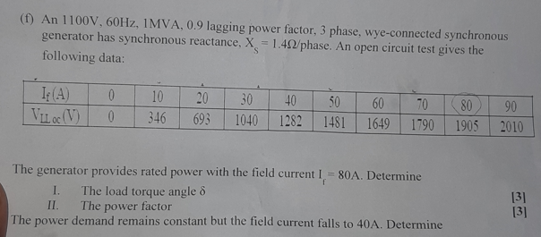 Solved (f) An 1100V, 60Hz, 1MVA, 0.9 lagging power factor, 3 | Chegg.com