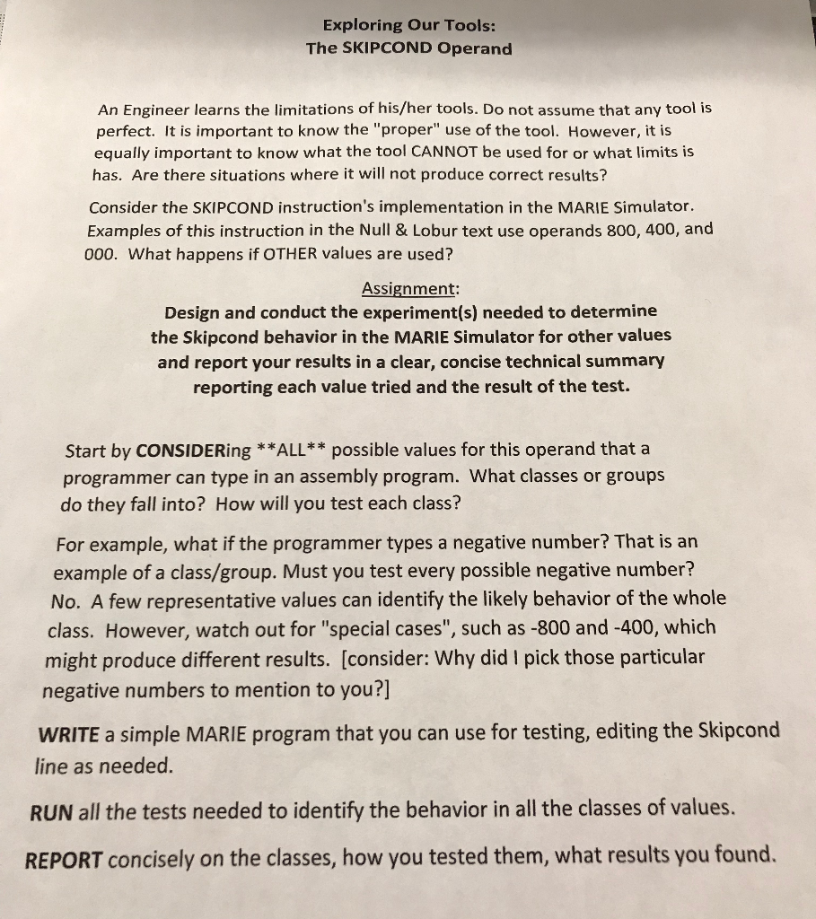 Exploring Our Tools: The SKIPCOND Operand An Engineer | Chegg.com