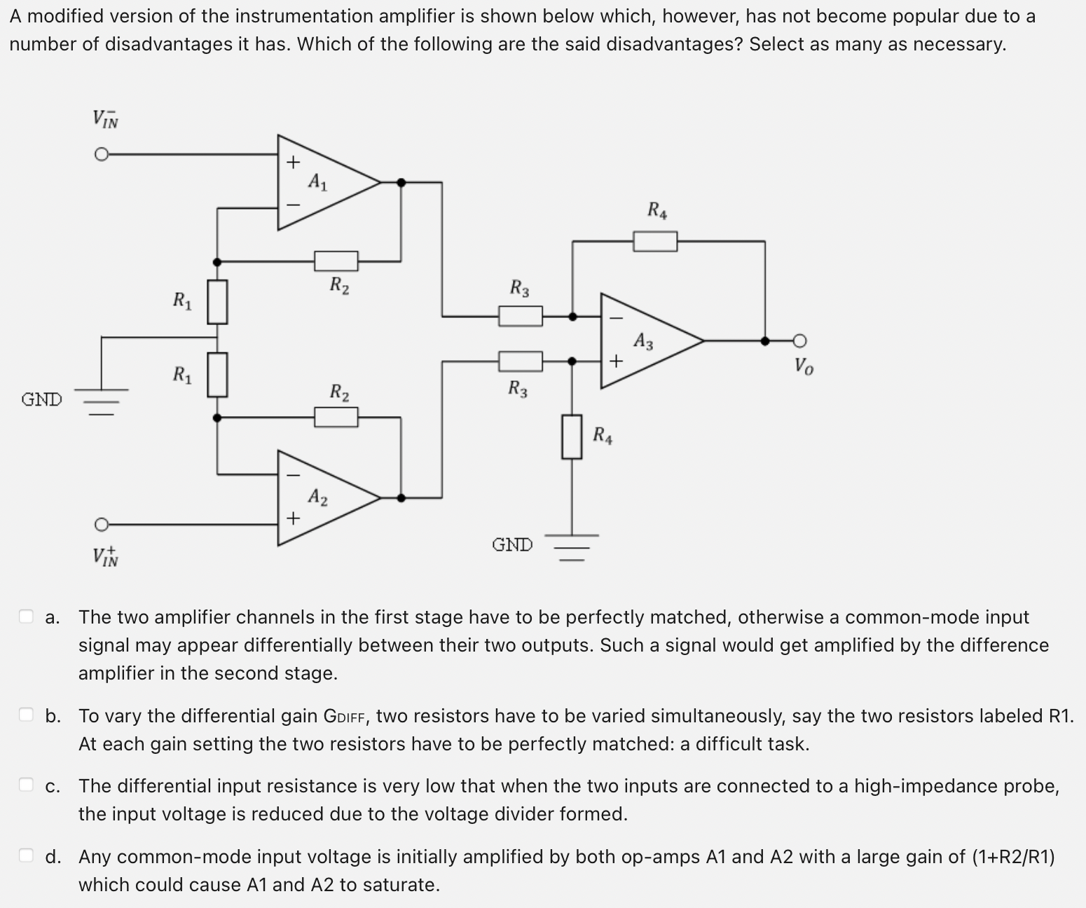 Solved A modified version of the instrumentation amplifier | Chegg.com