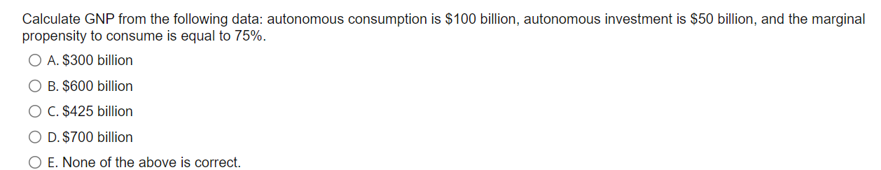 Solved Calculate GNP from the following data: autonomous | Chegg.com
