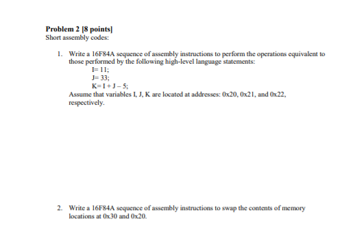 Solved Problem 2 18 points Short assembly codes: 1. Write a | Chegg.com