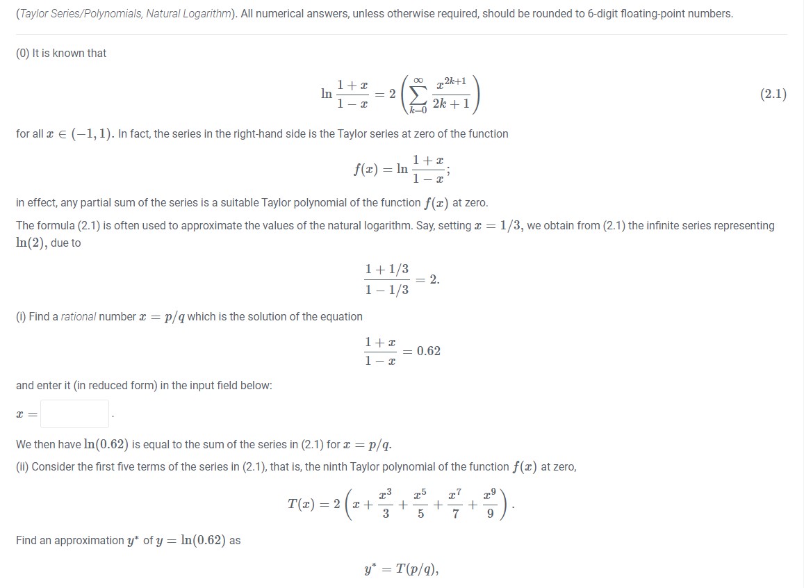 Solved (Taylor Series/Polynomials, Natural Logarithm). All | Chegg.com