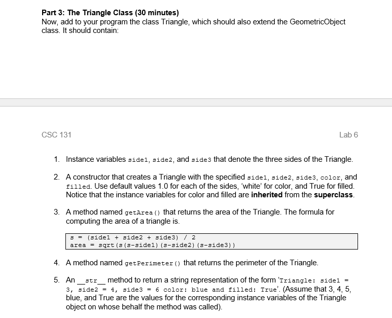 Solved CSC 131 Lab 6 CSC 130: Class Design and Inheritance | Chegg.com