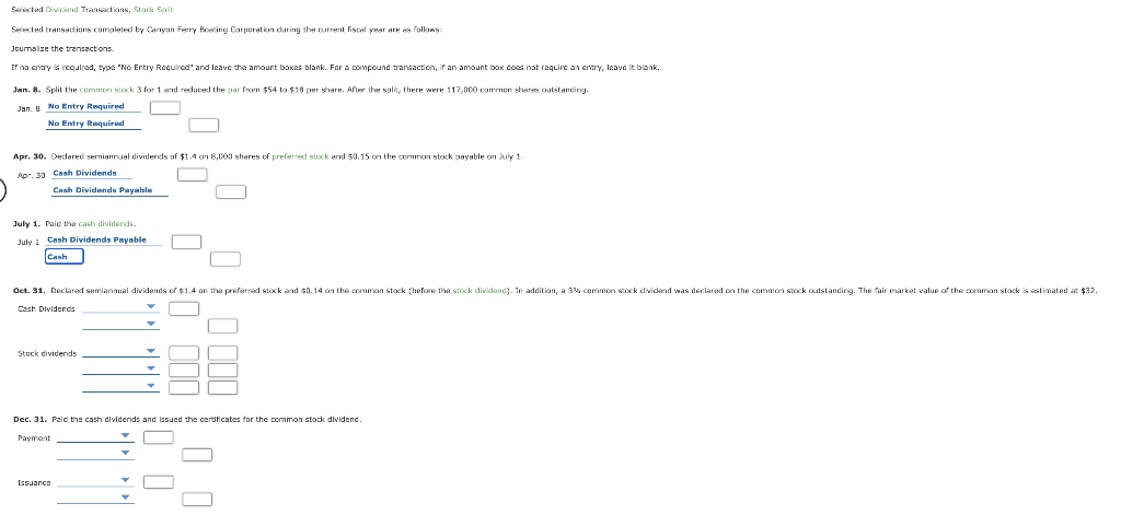 Solved Selected Dividend Transactions, Stack Spit Selected | Chegg.com
