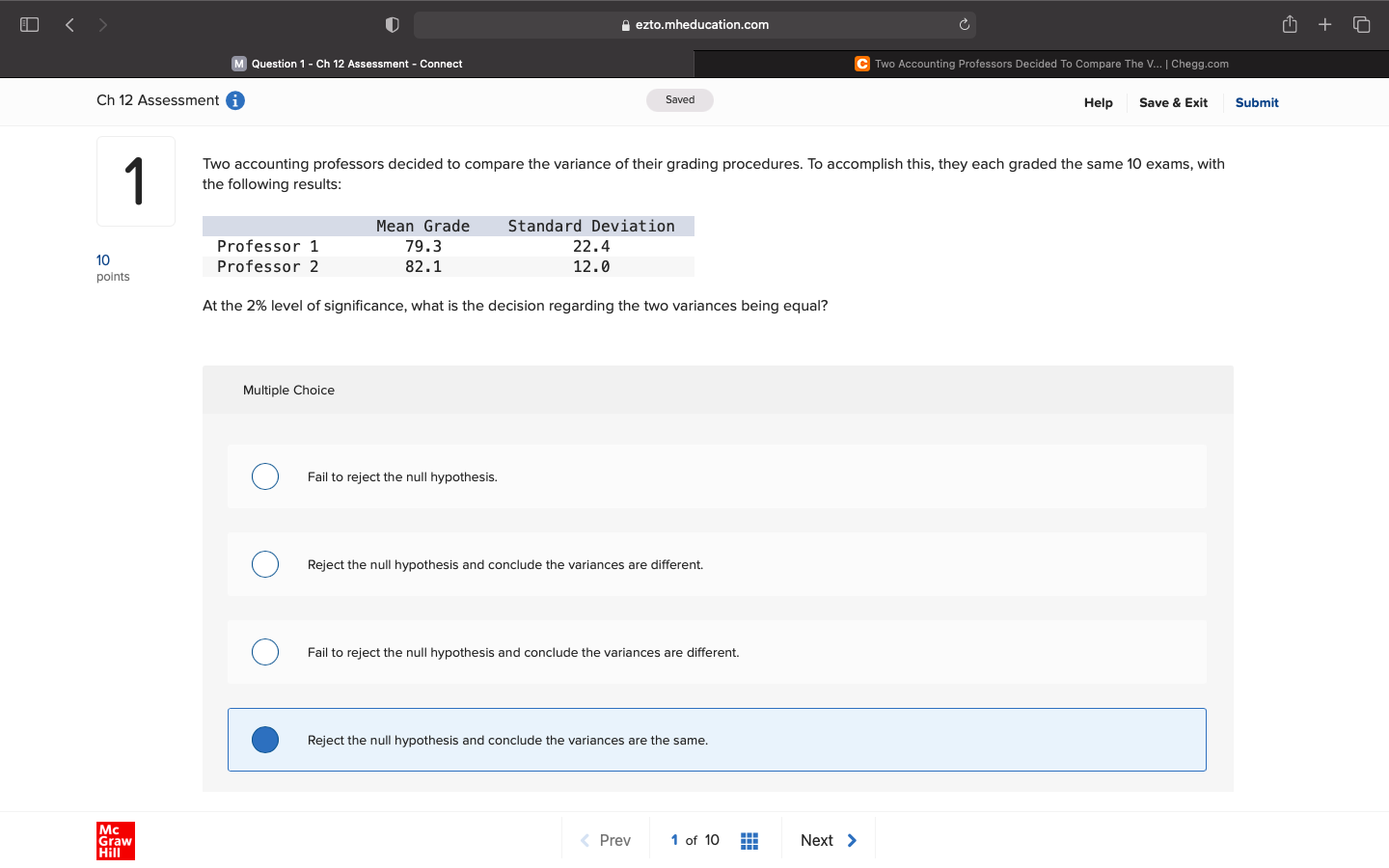 Solved ezto.mheducation.com G + Question 1 - Ch 12 | Chegg.com