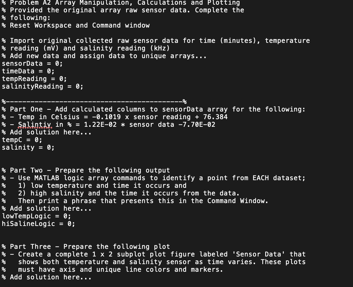 A2-Sensor Calibration: Data Organization, | Chegg.com