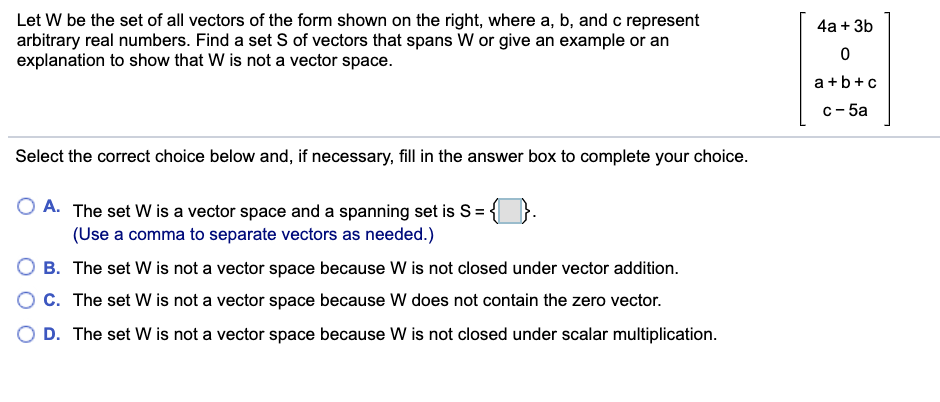 Solved Let W be the set of all vectors of the form shown on | Chegg.com