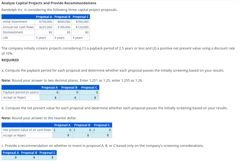 Solved Analyze Capital Projects and Provide Recommendations | Chegg.com