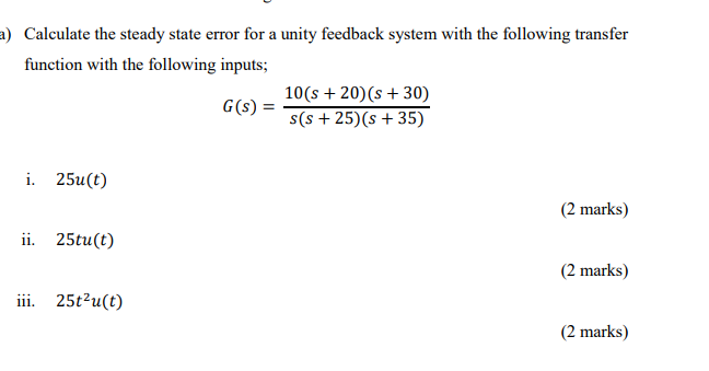 Solved a) Calculate the steady state error for a unity | Chegg.com