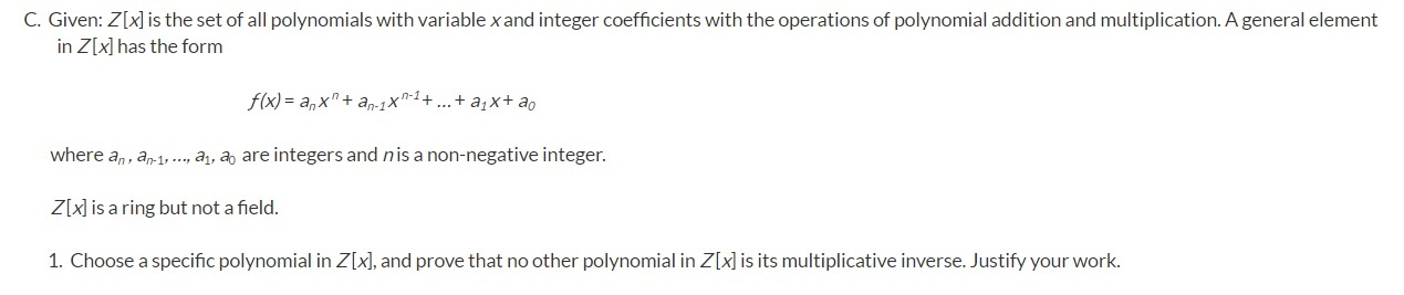 Solved C. Given: Z[x] is the set of all polynomials with | Chegg.com