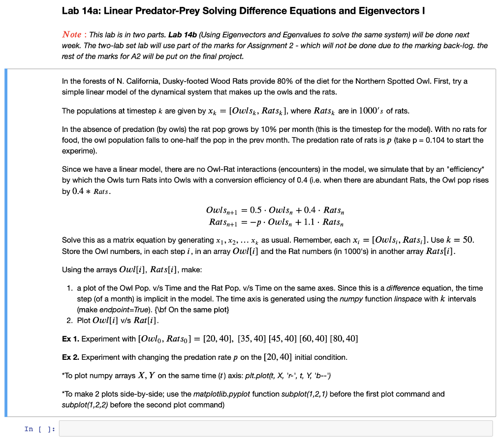 Solved Lab 14a Linear Predator Prey Solving Difference