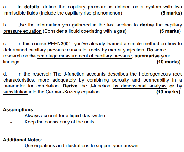 Solved a. In details, define the capillary pressure is | Chegg.com