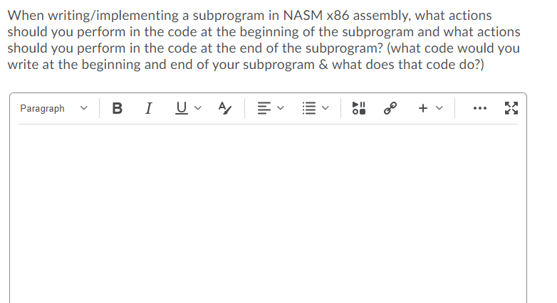 When writing/implementing a subprogram in NASM x86 | Chegg.com
