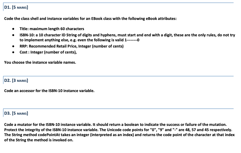 Solved D1 5 Marks Code The Class Shell And Instance 3573