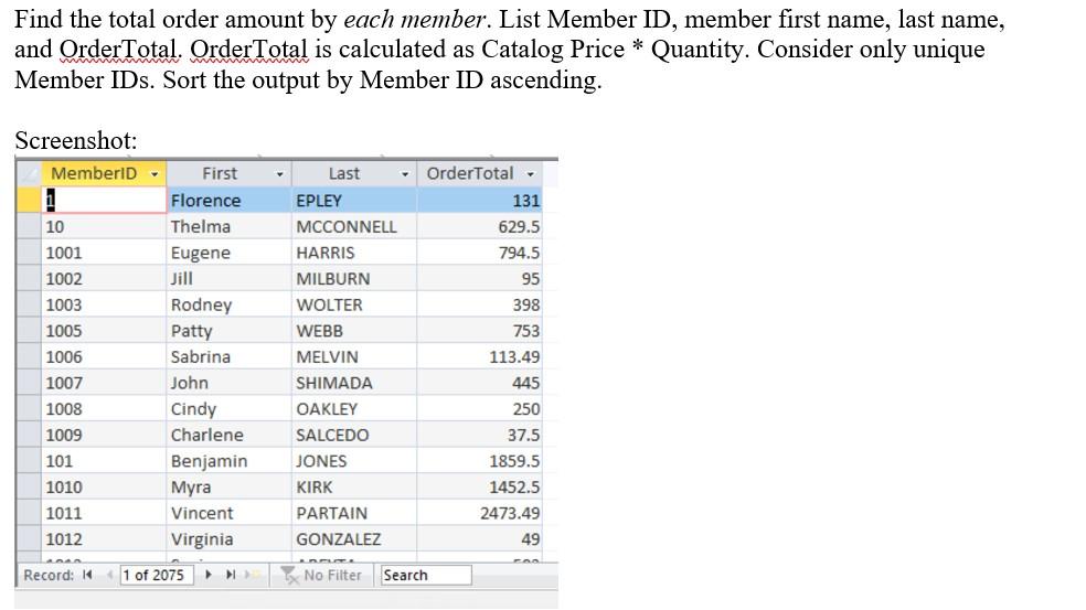 Solved Find the total order amount by each order. List | Chegg.com