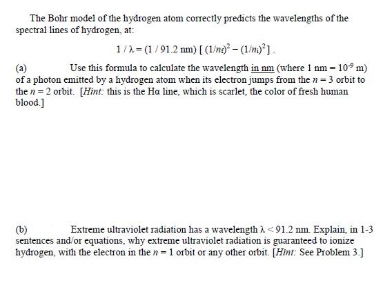 Solved The Bohr model of the hydrogen atom correctly | Chegg.com