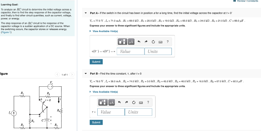 Solved 1 Review | Constants Part A - If the switch in the | Chegg.com