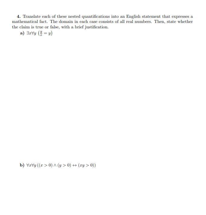 4. Translate each of these nested quantifications | Chegg.com