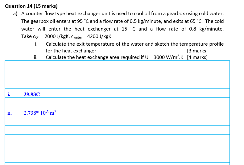 Solved Question 14 (15 marks) a) A counter flow type heat | Chegg.com