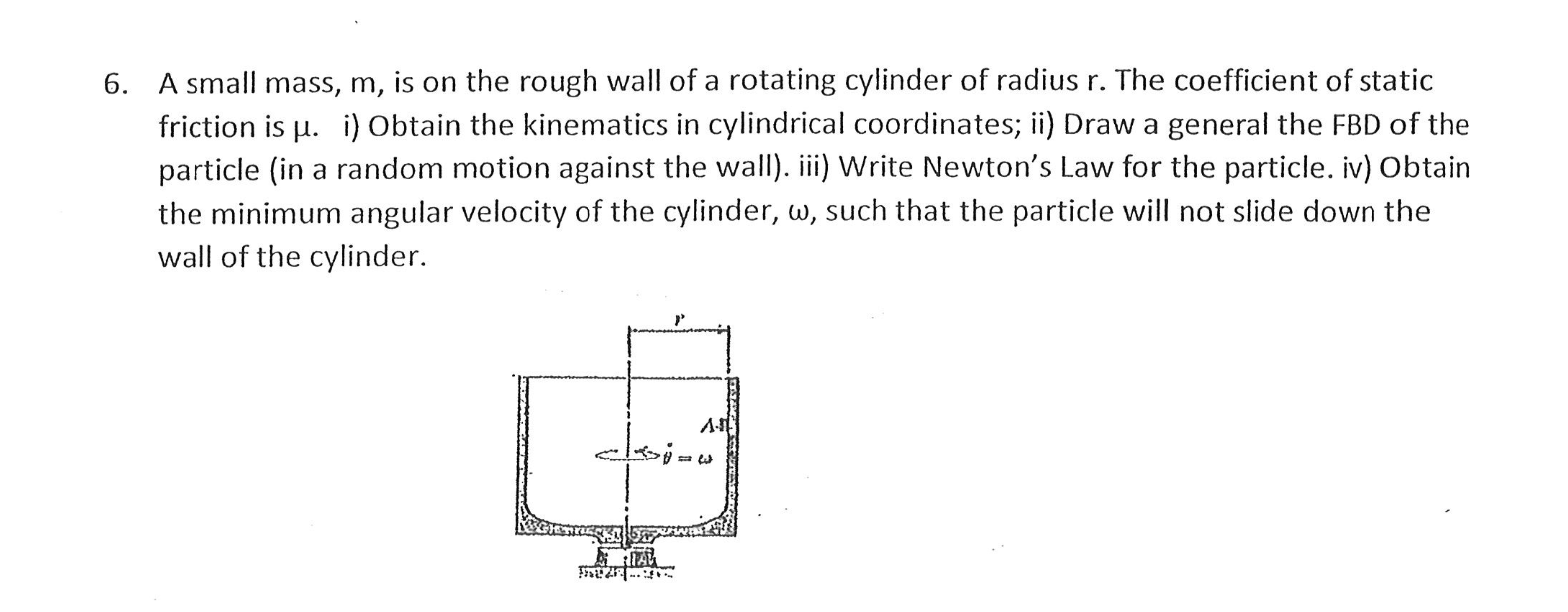 Solved A small mass, m, is on the rough wall of a rotating | Chegg.com