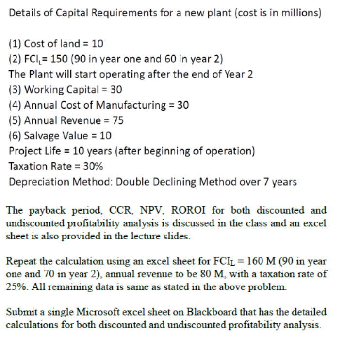 Solved Please I need the answer (detailed calculations for | Chegg.com