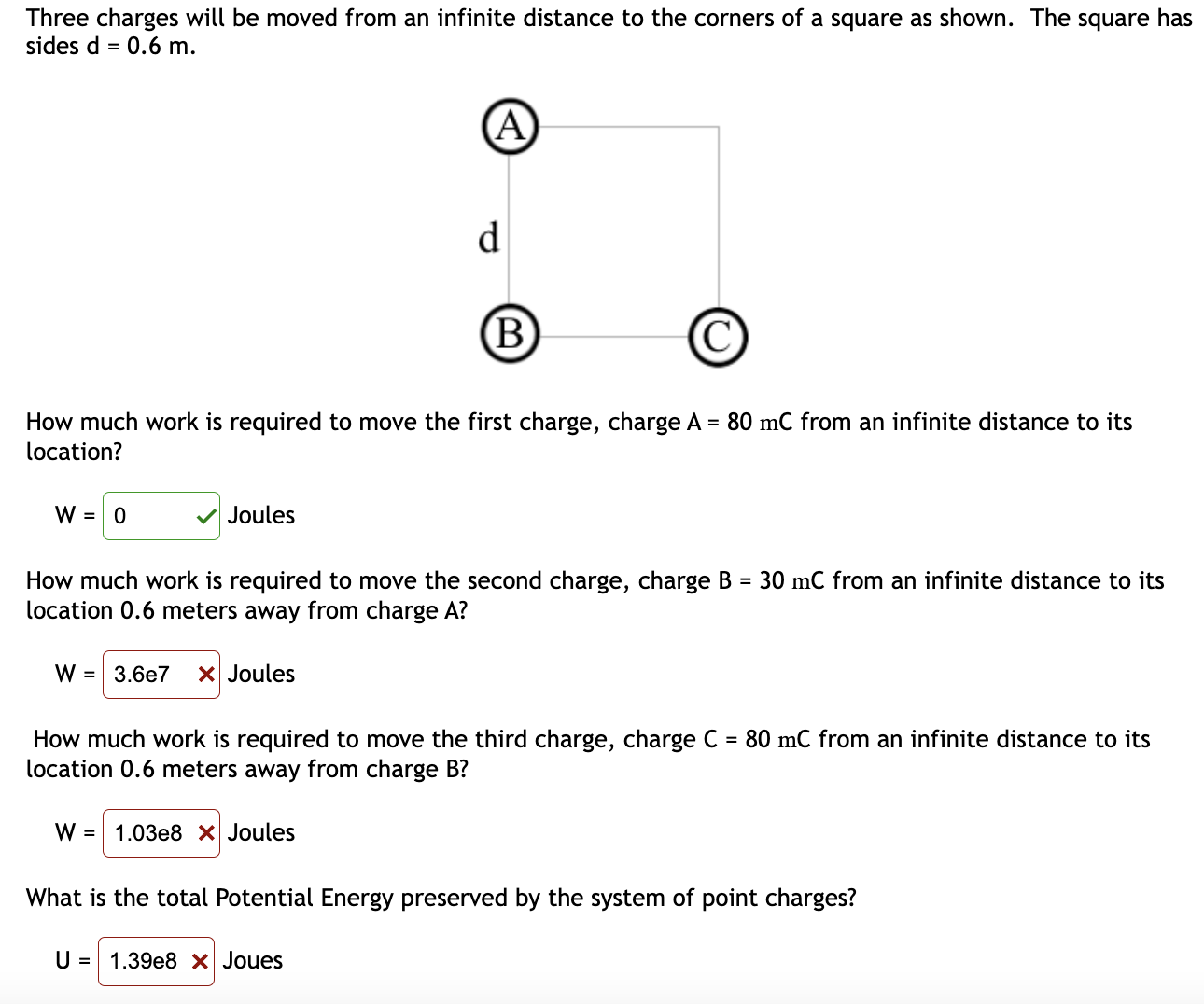 Solved Three charges will be moved from an infinite distance | Chegg.com