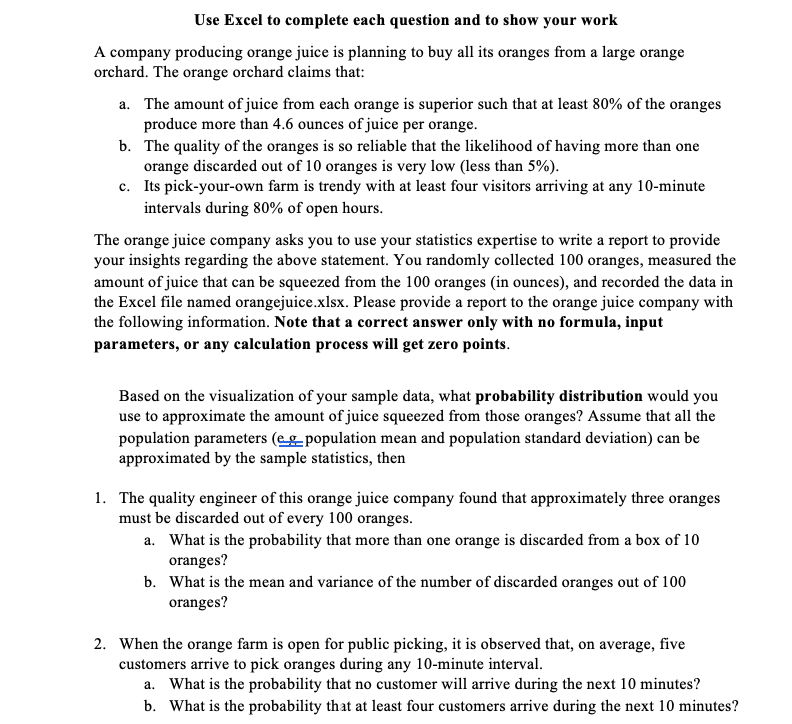 Solved Use Excel to complete each question and to show your | Chegg.com