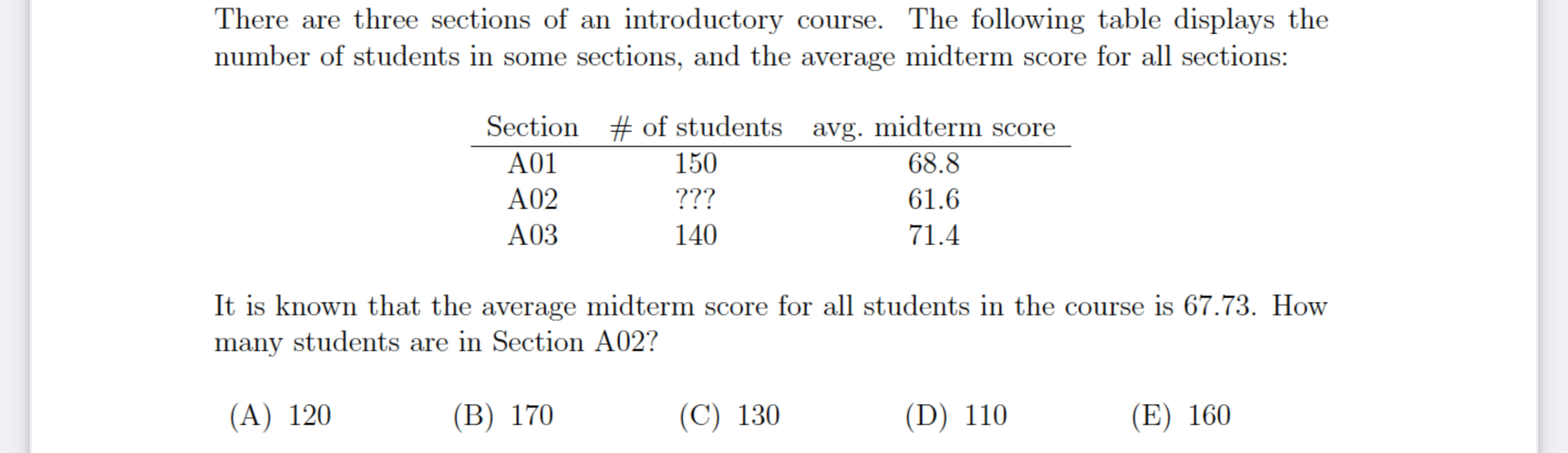 Solved There are three sections of an introductory course. | Chegg.com